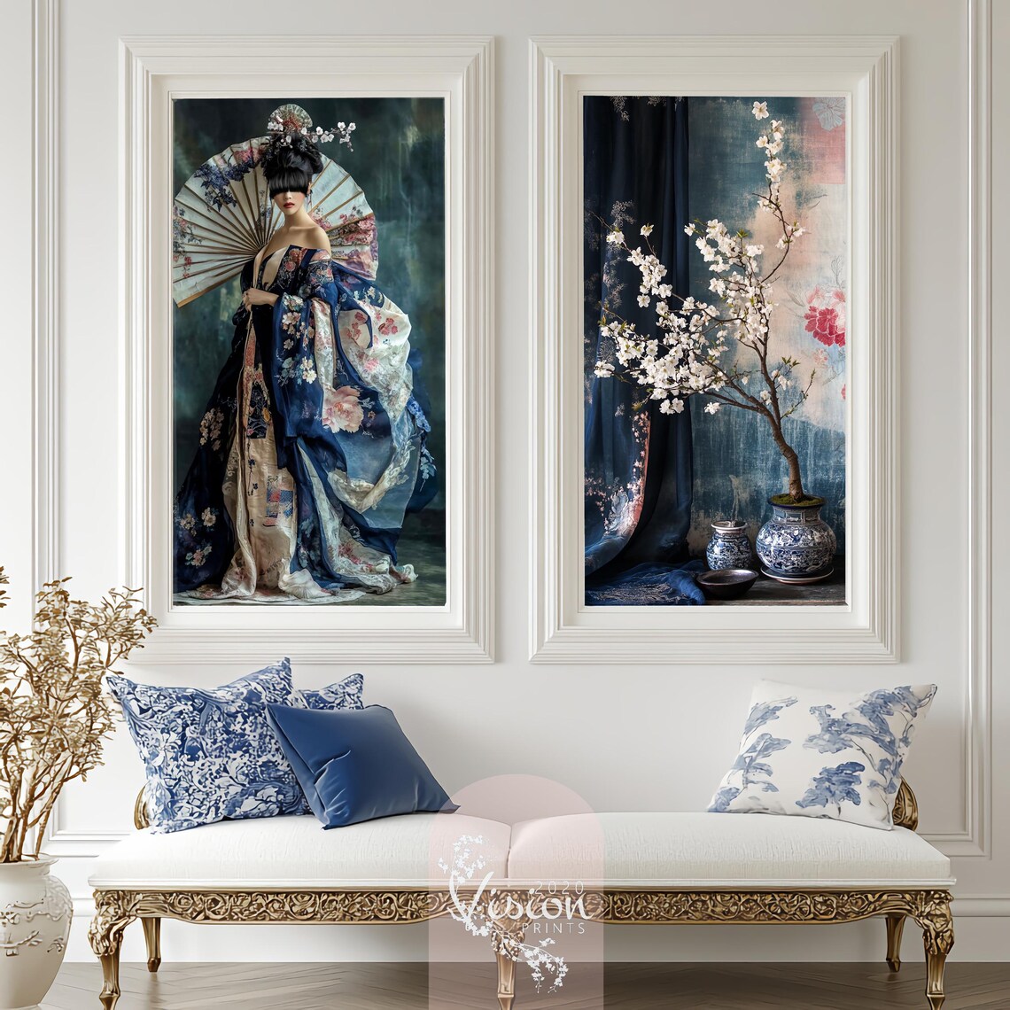 Geisha Bird Chinoiserie Wall Art: Japanese Floral Decoupage (digital ...
