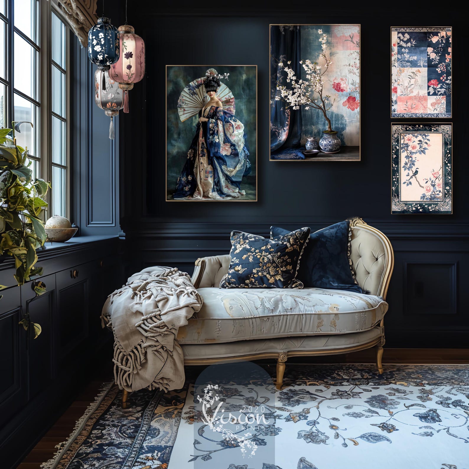 Geisha Bird Chinoiserie Wall Art: Japanese Floral Decoupage (digital ...