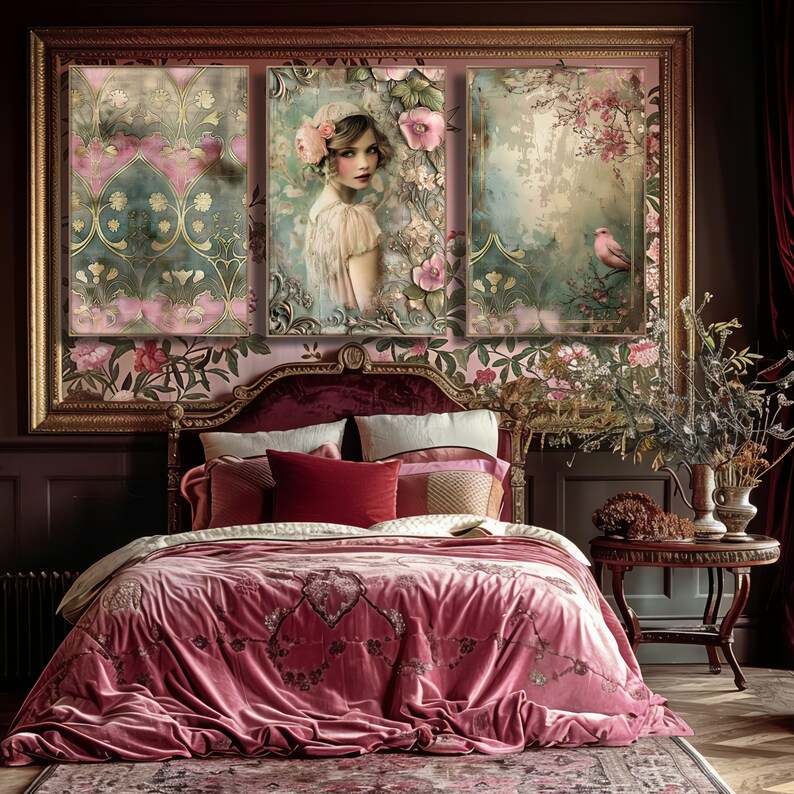 Art Deco Flapper Girl Print Set: Vintage Floral Wall Art (digital ...