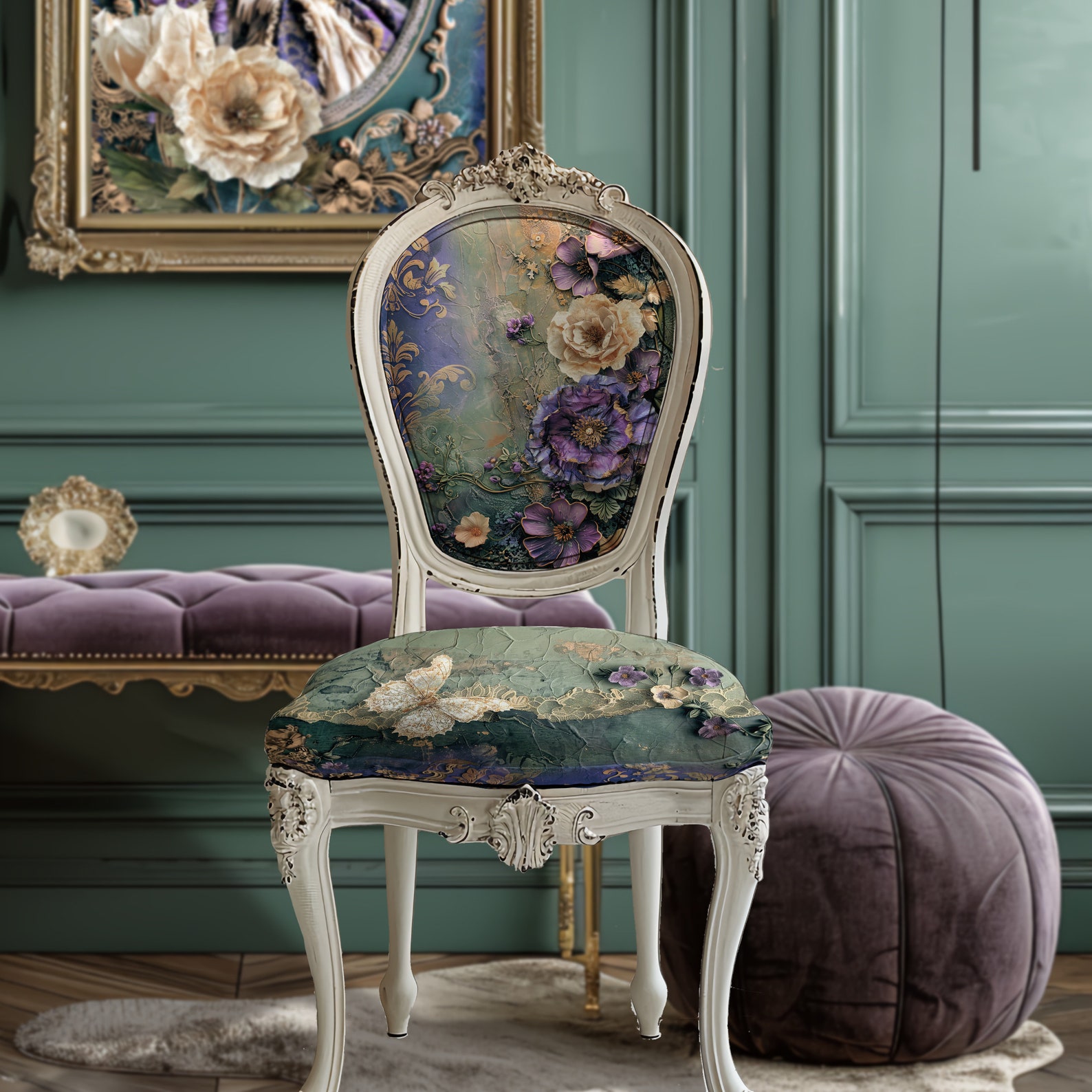 Marie Antoinette Portrait Triptych: Baroque Floral Wall Art (digital ...