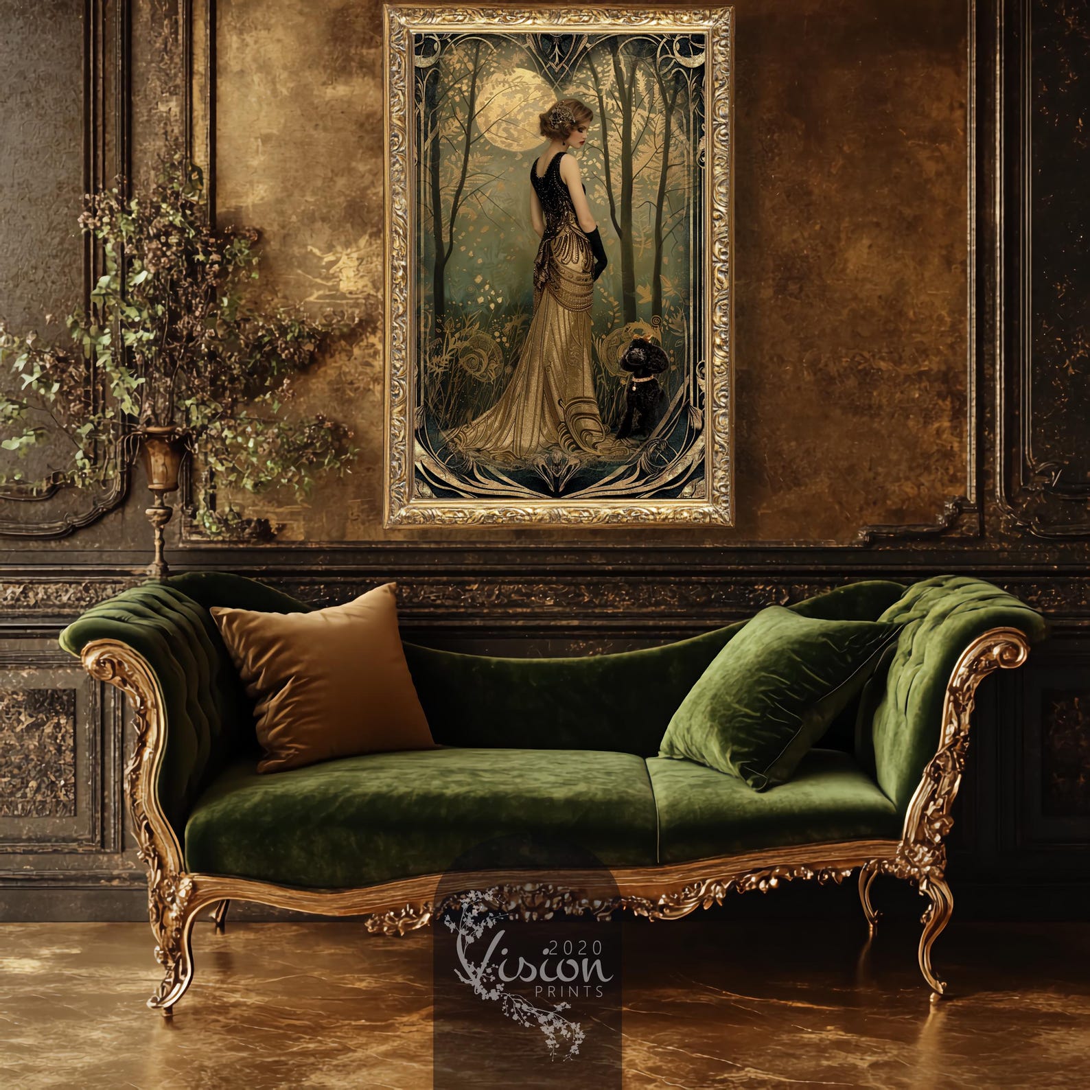 Art Deco Flapper & Poodle Portrait: Golden Gatsby Gallery Wall Art ...