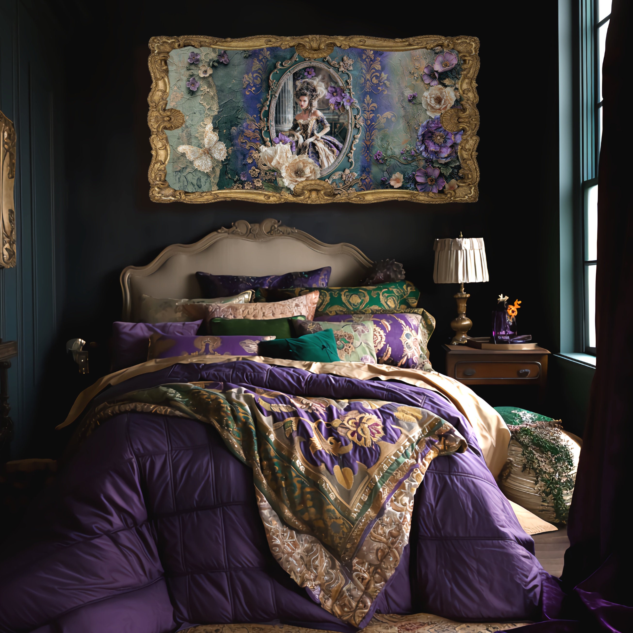 Marie Antoinette Portrait Triptych: Baroque Floral Wall Art (digital ...