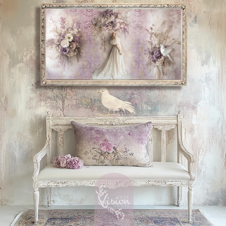 Lilac Blooms Portrait: White Dove, Rustic Floral Art (digital Download) - Etsy