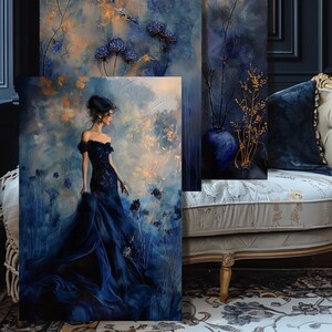 Royal Blue Printable Elegant Portrait & Abstract Floral Large Wall Art ...