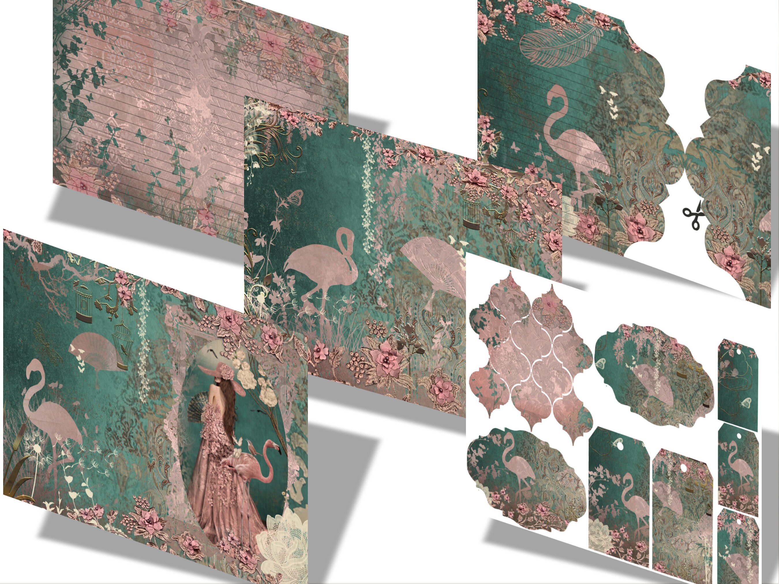 Printable Flamingo Portrait Floral Art Junk Journal Kit - Etsy