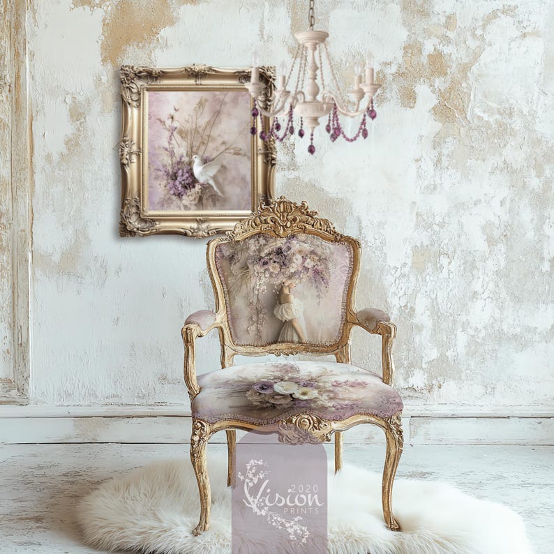 Lilac Blooms Portrait: White Dove, Rustic Floral Art (digital Download ...