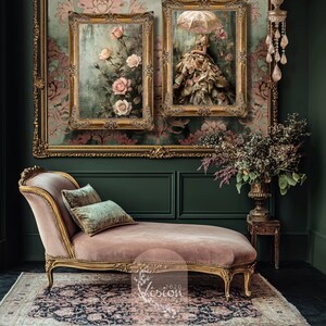 Rococo Rose Portrait Art Prints: Baroque Floral Damask (digital ...