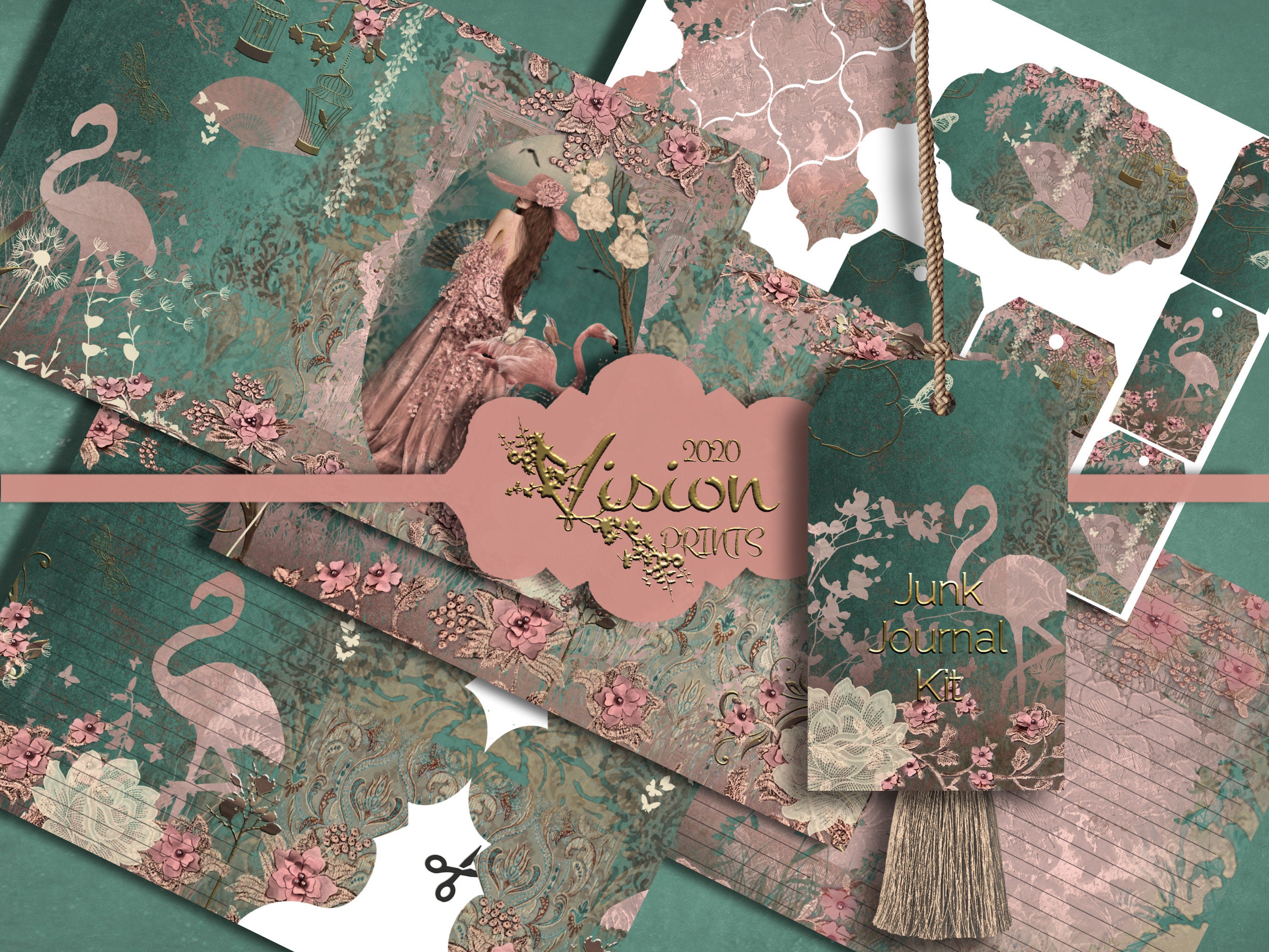 Printable Flamingo Portrait Floral Art Junk Journal Kit - Etsy