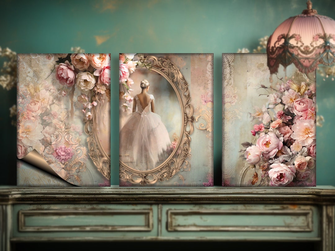 Shabby Chic Triptych, Vintage Ballerina, Floral & Ornate Patchwork ...