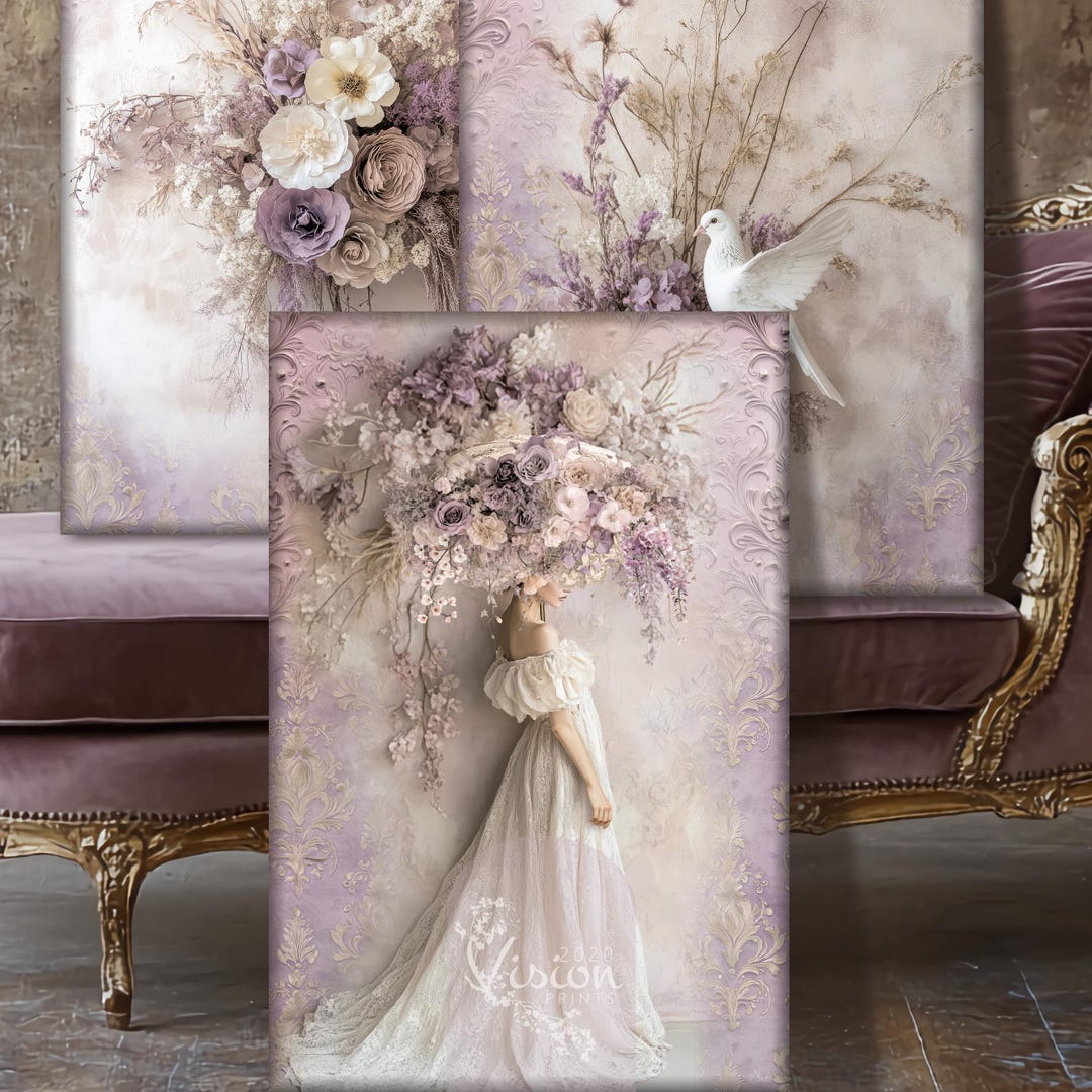 Lilac Blooms Portrait: White Dove, Rustic Floral Art (digital Download ...