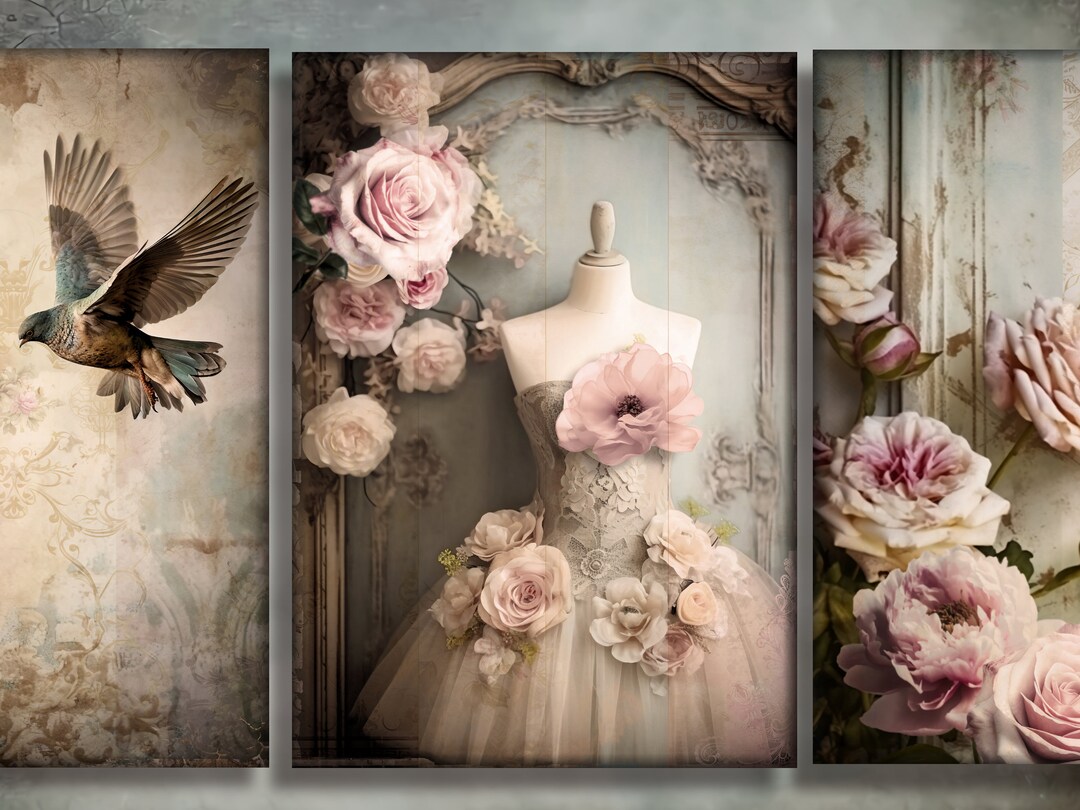 Shabby Chic Mannequin Print Set: Bird & Floral French Cottage Art ...