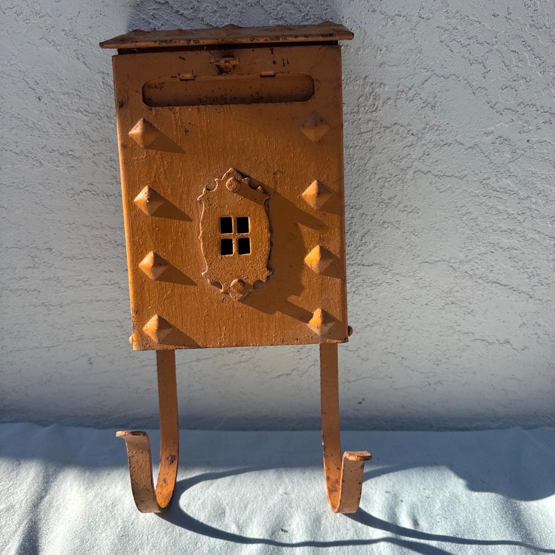 Vintage Solid Heavy Metal Wall Mount Letter Mail Box Flap Lid Newspaper ...