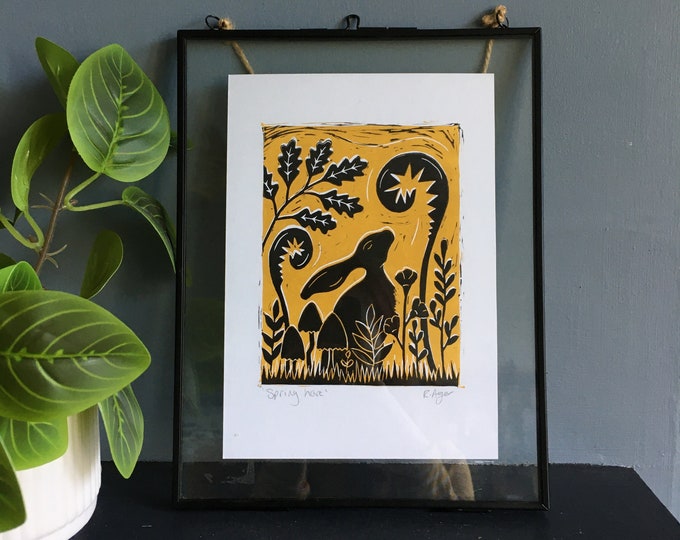 Original 'spring Hare' Lino Print Prints Home Decor Home & Living Wall ...
