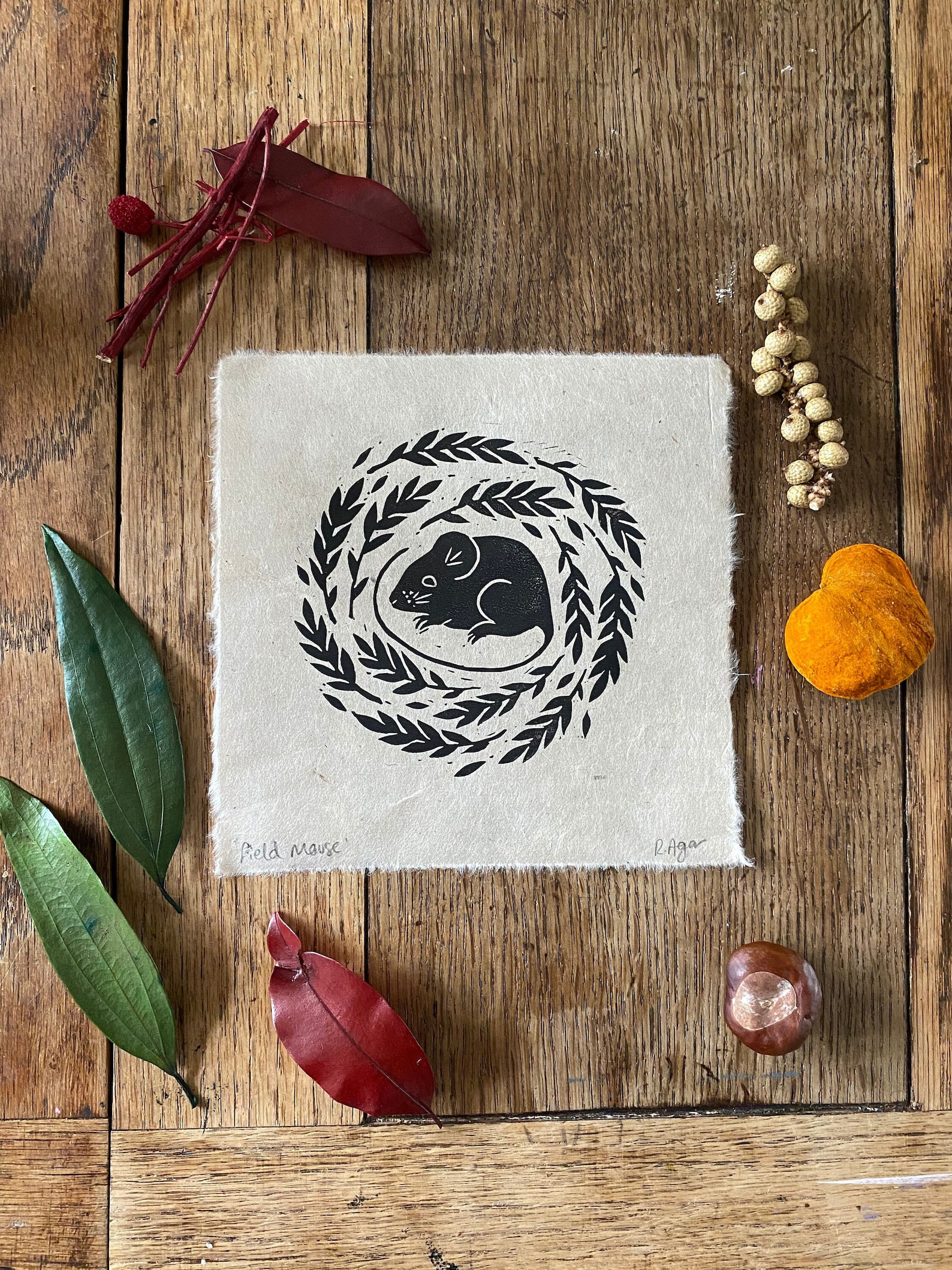 Original 'field Mouse' Lino Print Nature Themed - Etsy UK