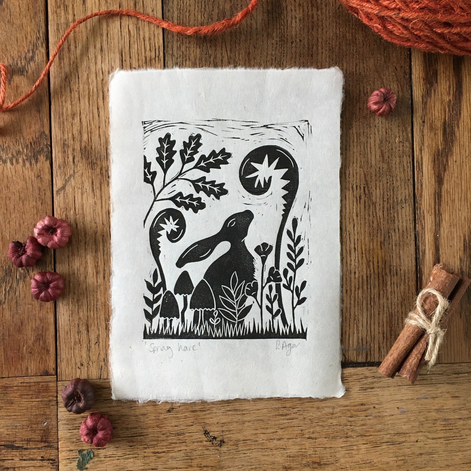 Original 'spring Hare' Lino Print Home Decor Wall - Etsy UK