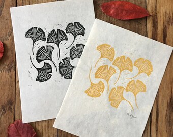 Original 'ginkgo' Lino Print Ginkgo Leaves Home | Etsy UK