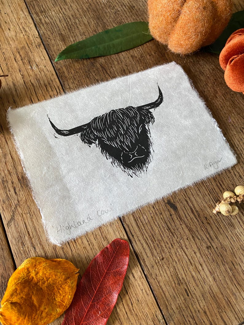 Original 'highland Cow' Lino Print | A6 Print | Wildlife | Countryside ...
