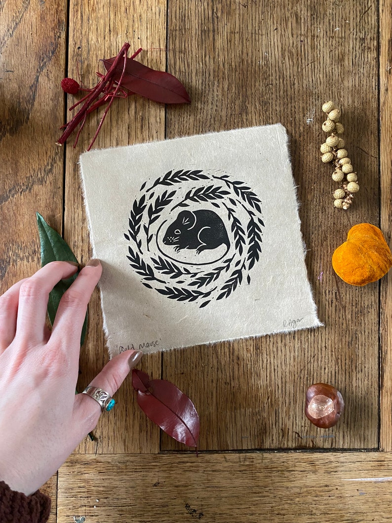 Original 'field Mouse' Lino Print Nature Themed - Etsy