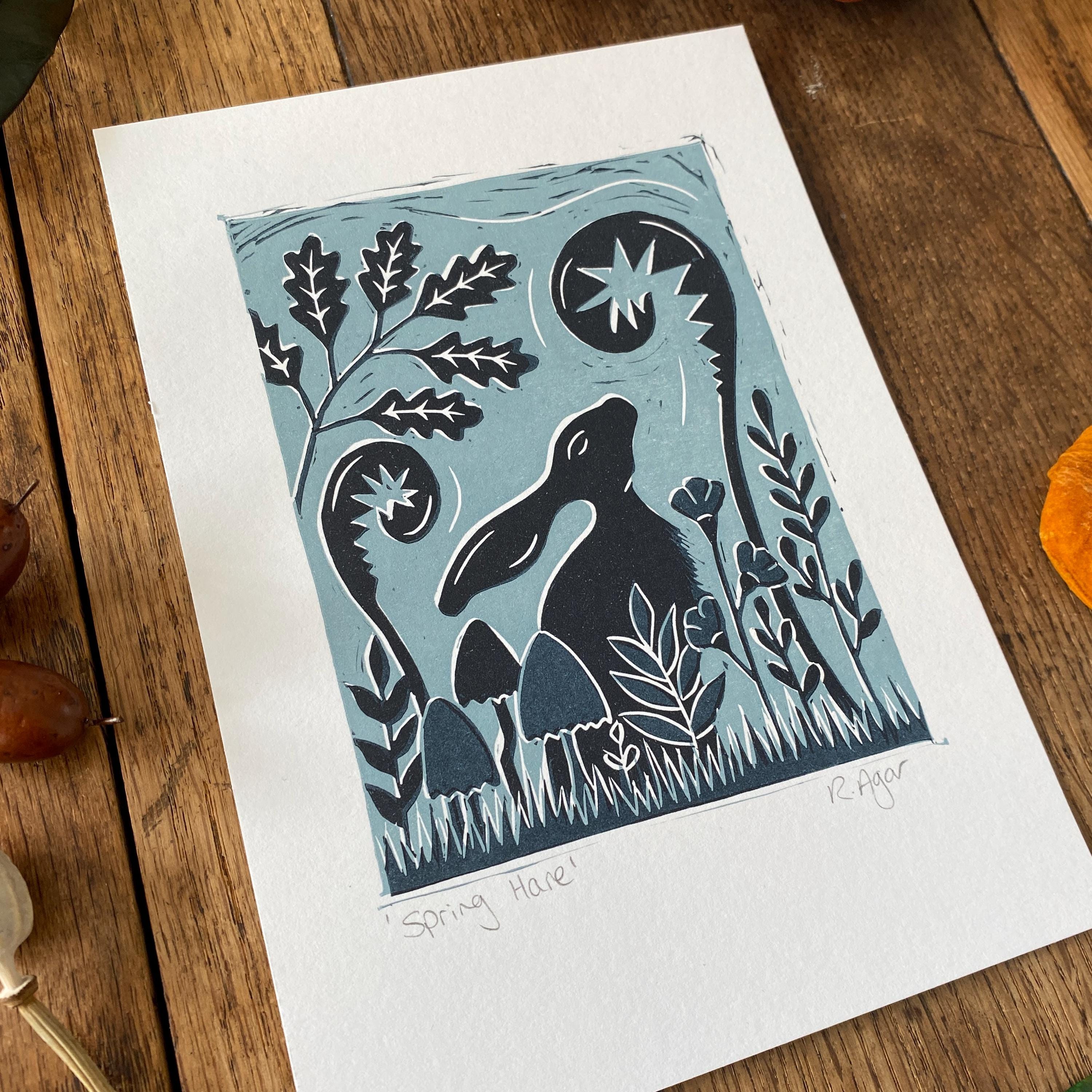 Original 'spring Hare' Lino Print | Prints | Home Decor | Home & Living ...