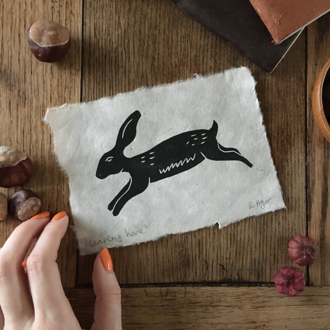 Original 'leaping Hare' Print | Lino Print | A6 Print | Home & Living ...