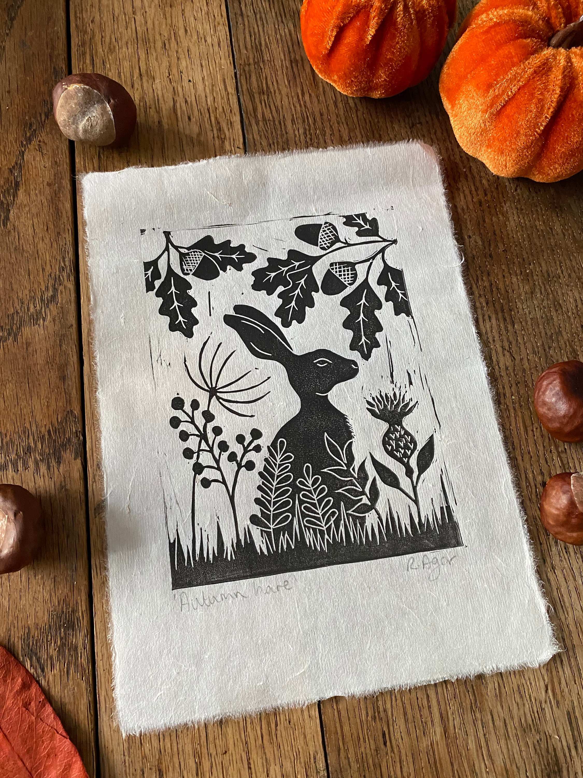 Original 'autumn Hare' Print on Lokta Paper, Lino Print, Home & Living ...