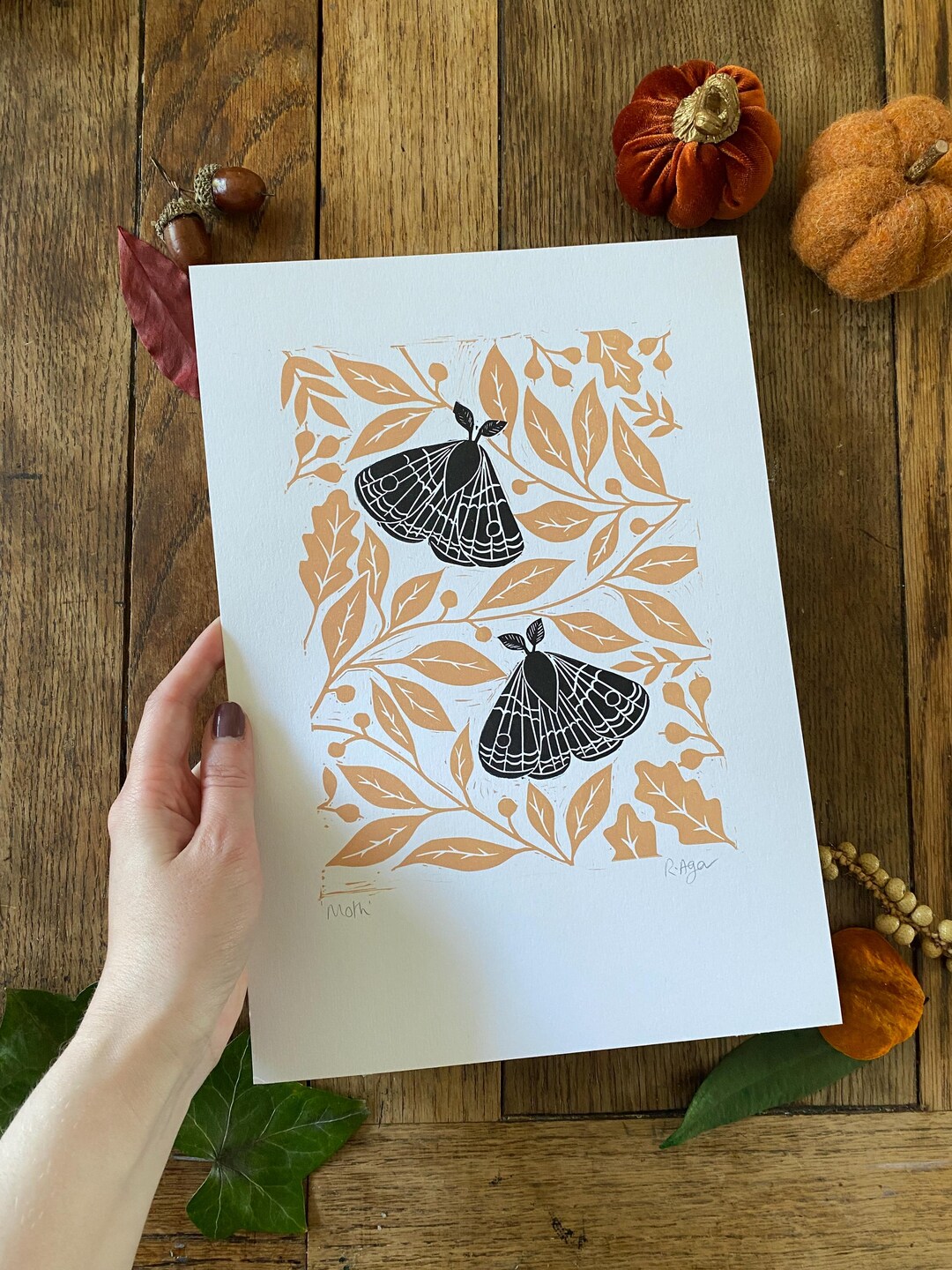 Original Moth Lino Print, Home & Living, Botanical, Home Decor, Wall ...