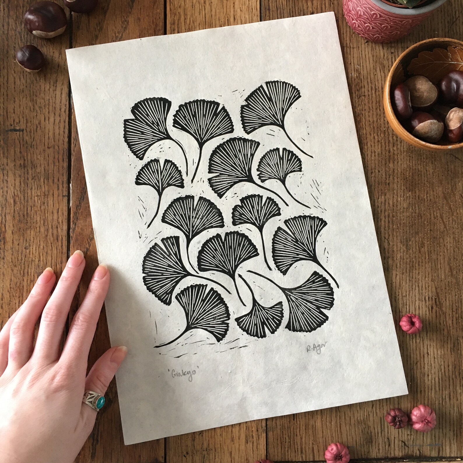 Original 'ginkgo' Lino Print | Ginkgo Leaves | Home Decor | Home ...