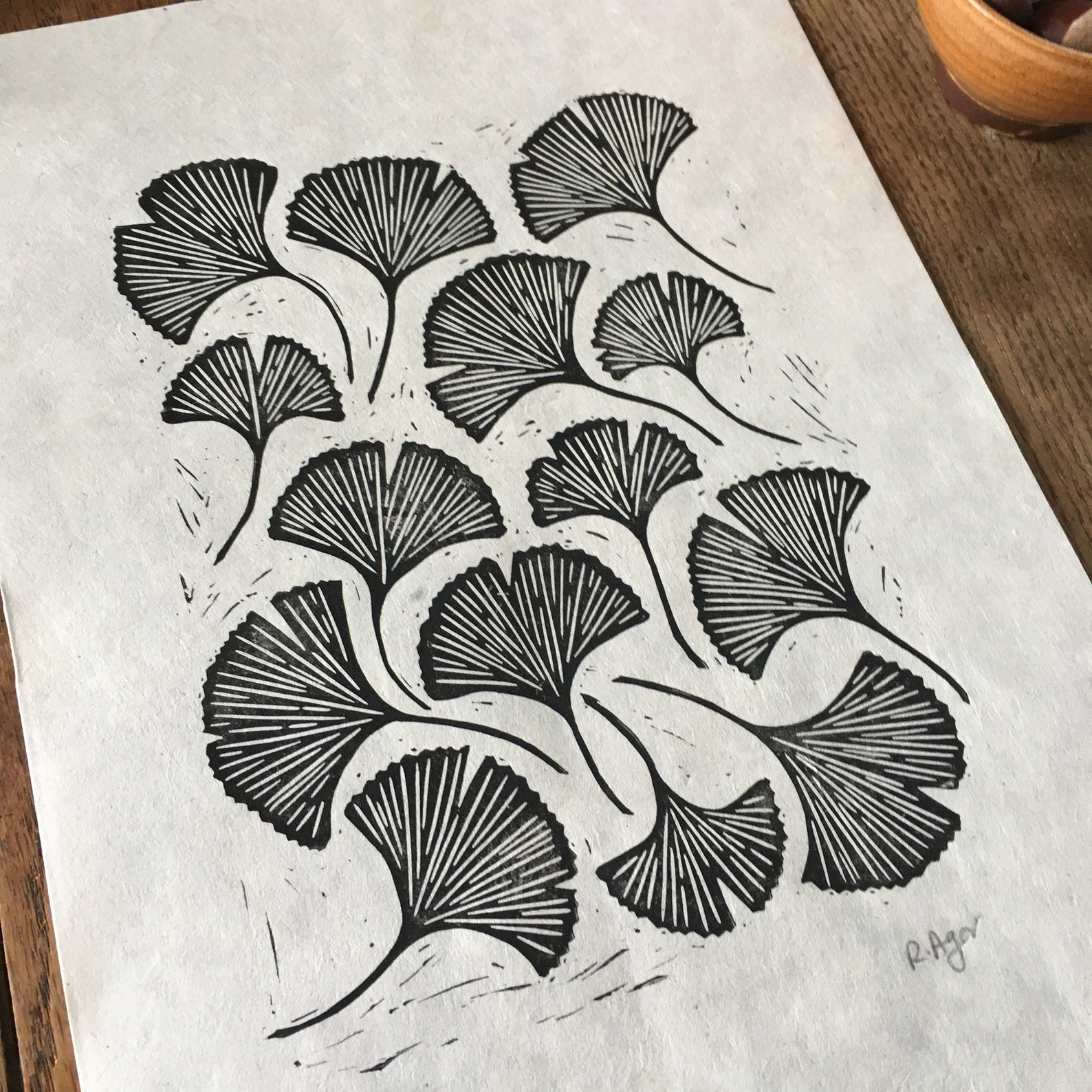 Original 'ginkgo' Lino Print Ginkgo Leaves Home - Etsy