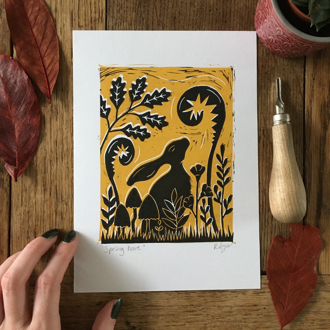 Original 'spring Hare' Lino Print | Prints | Home Decor | Home & Living ...