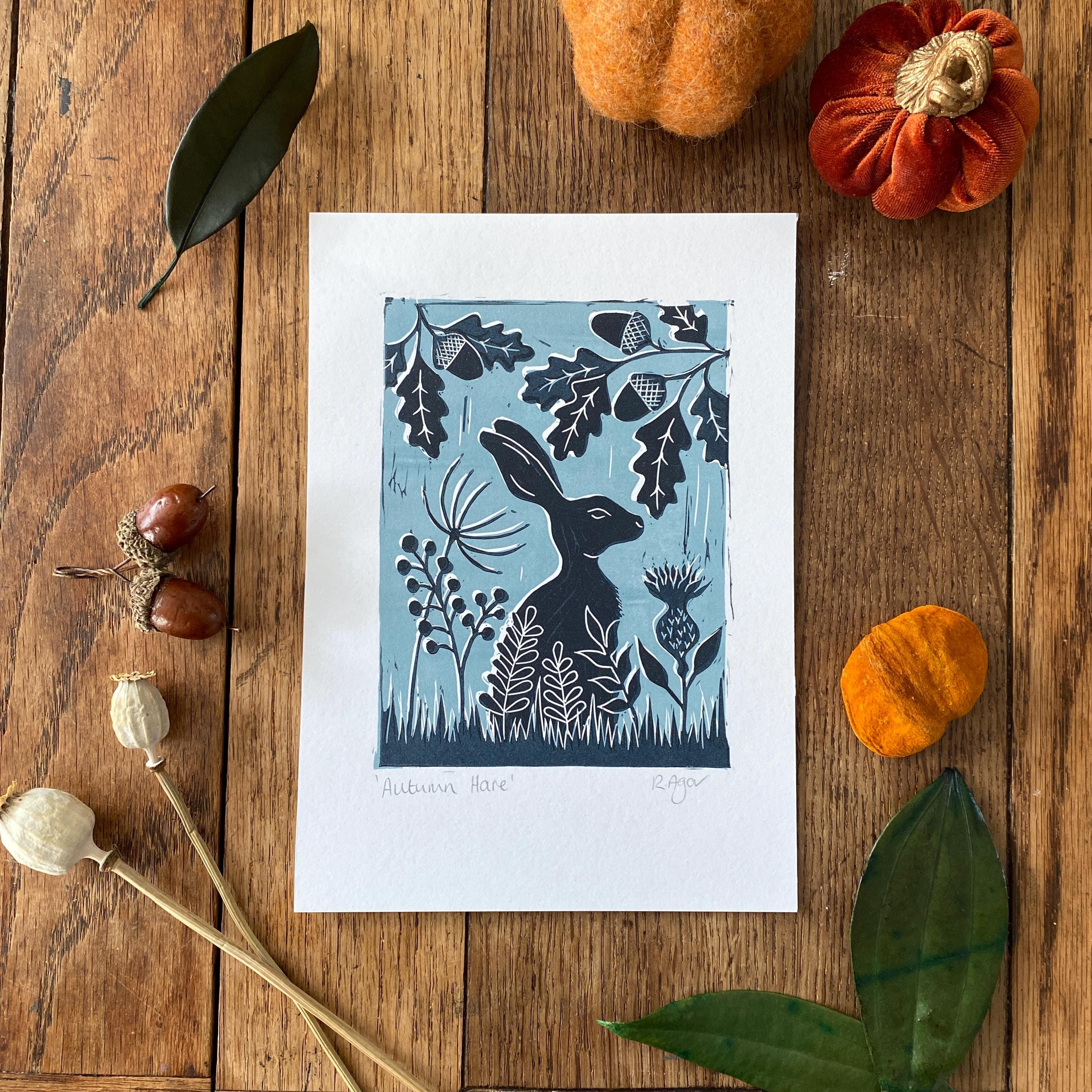 Original 'autumn Hare' Lino Print | Prints | Home Decor | Wall Art ...