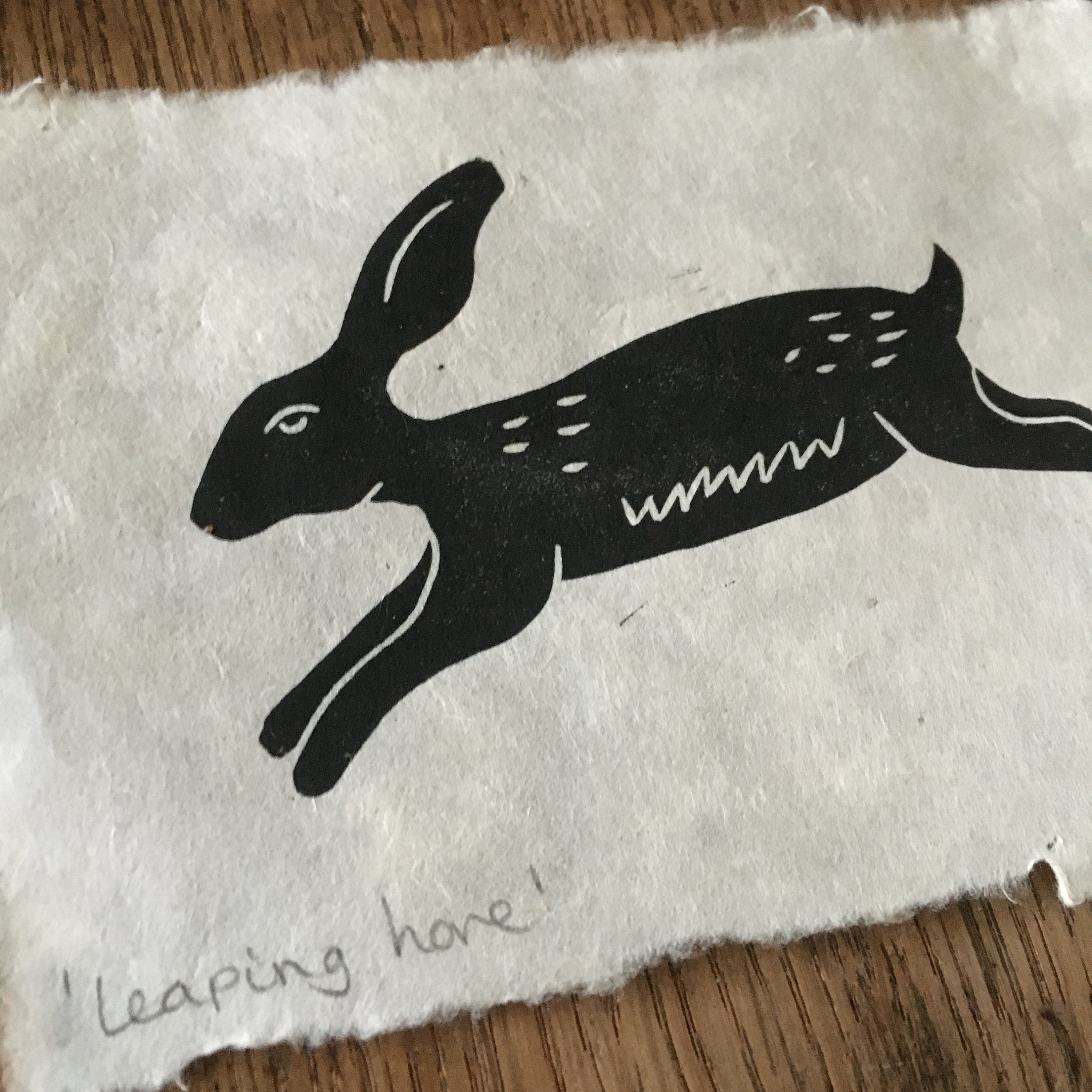 Original 'Leaping Hare' print lino print A6 print | Etsy