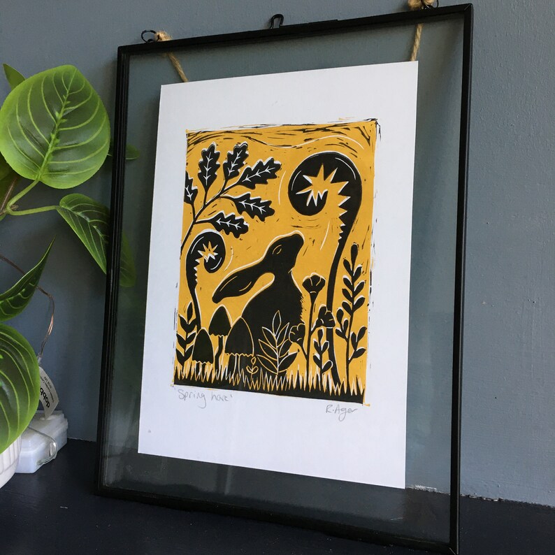Original 'spring Hare' Lino Print Prints Home - Etsy