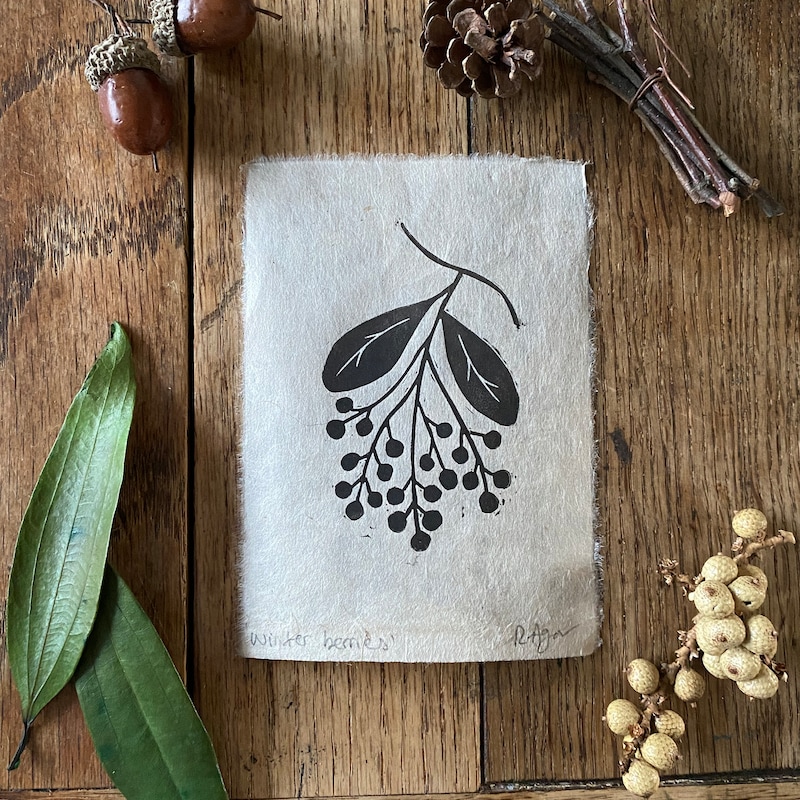 Lino Cut Winter Scene - Etsy UK