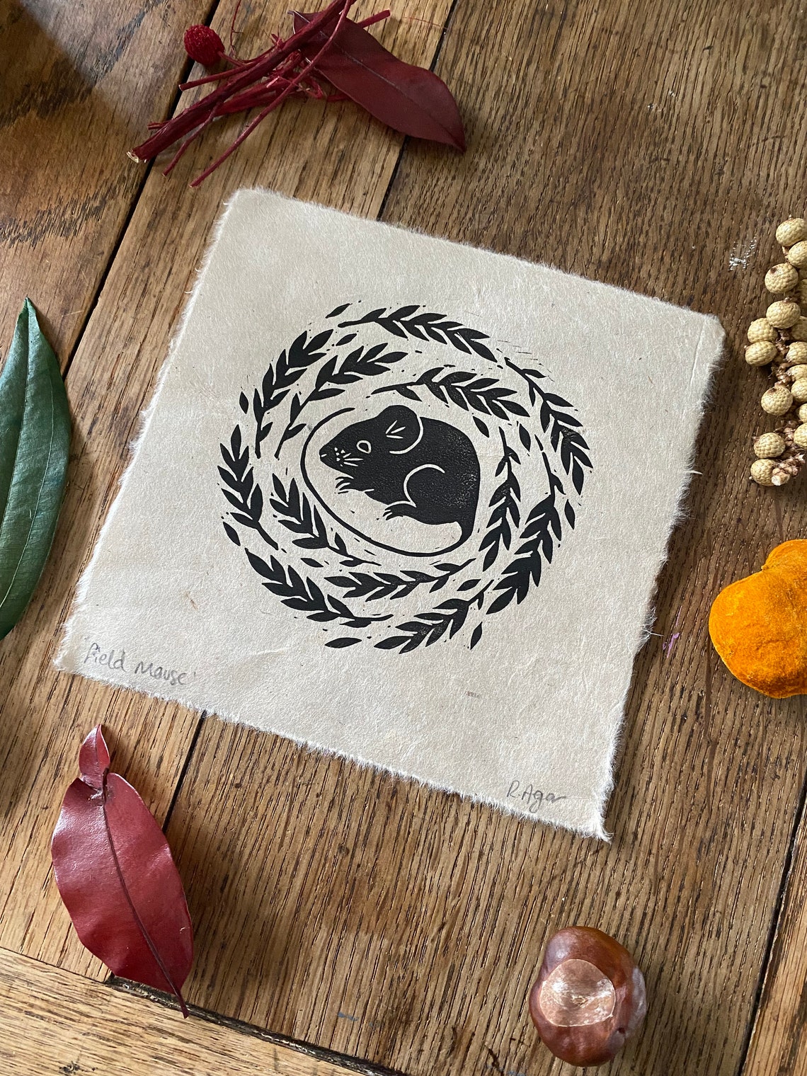 Original 'field Mouse' Lino Print Nature Themed - Etsy UK