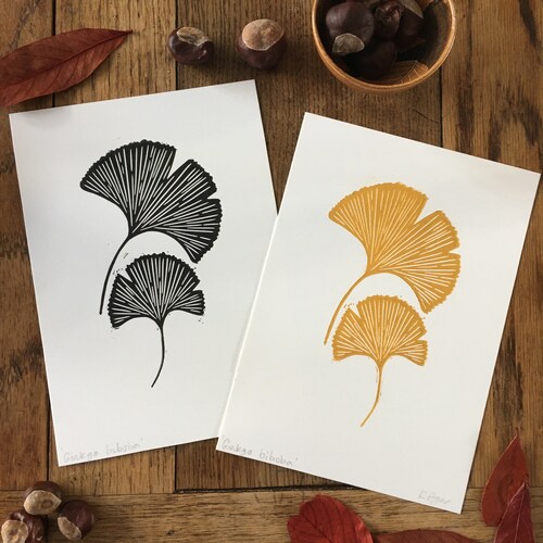 Original 'ginkgo' Lino Print Ginkgo Leaves Home - Etsy