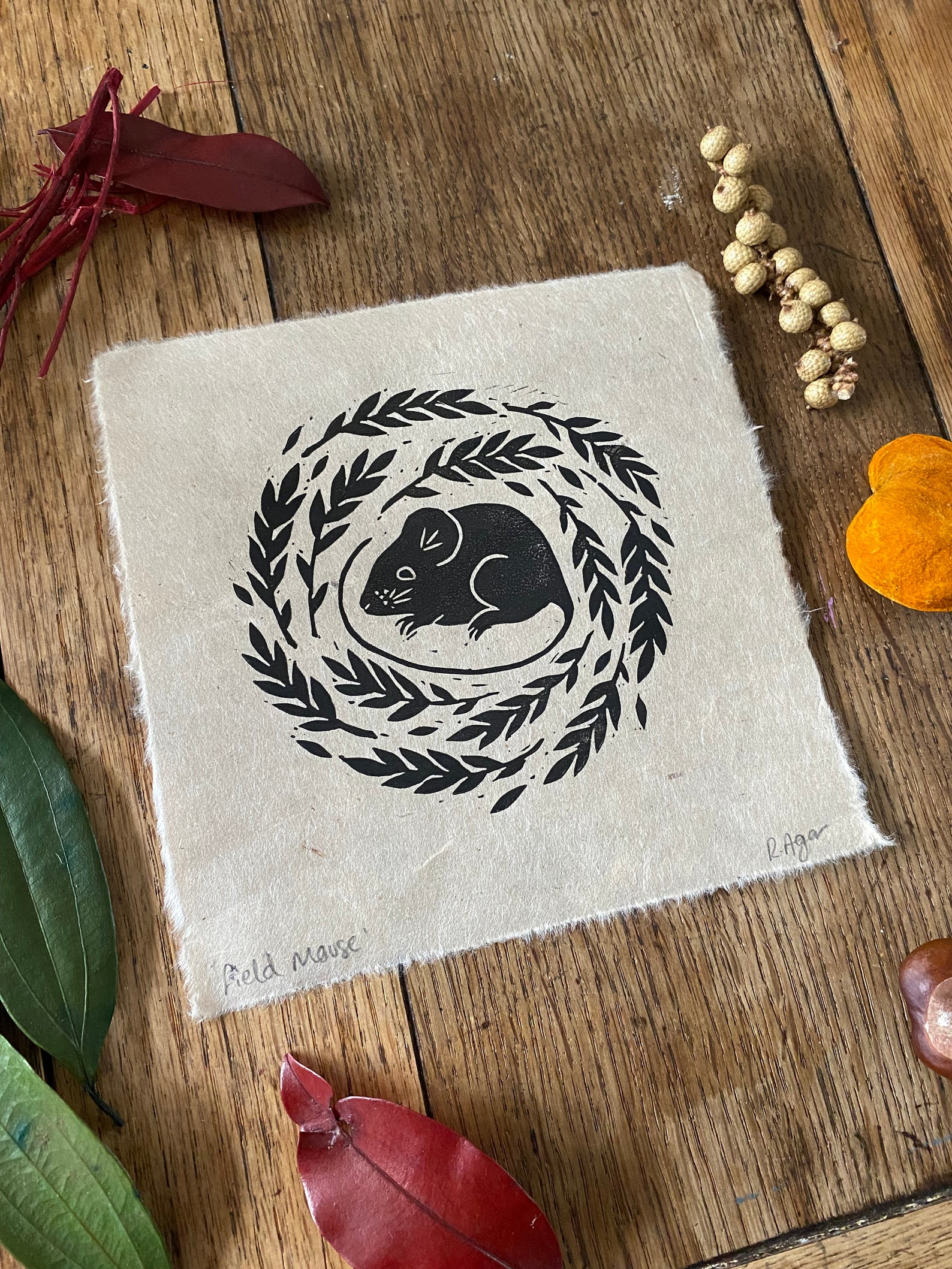 Original 'field Mouse' Lino Print, Nature Themed, Wall Decor, Home and ...