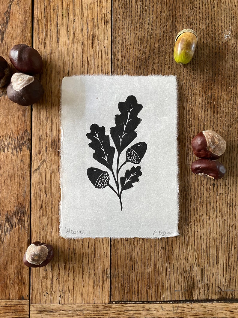 Original 'acorns' Lino Print Prints Mini Print - Etsy UK