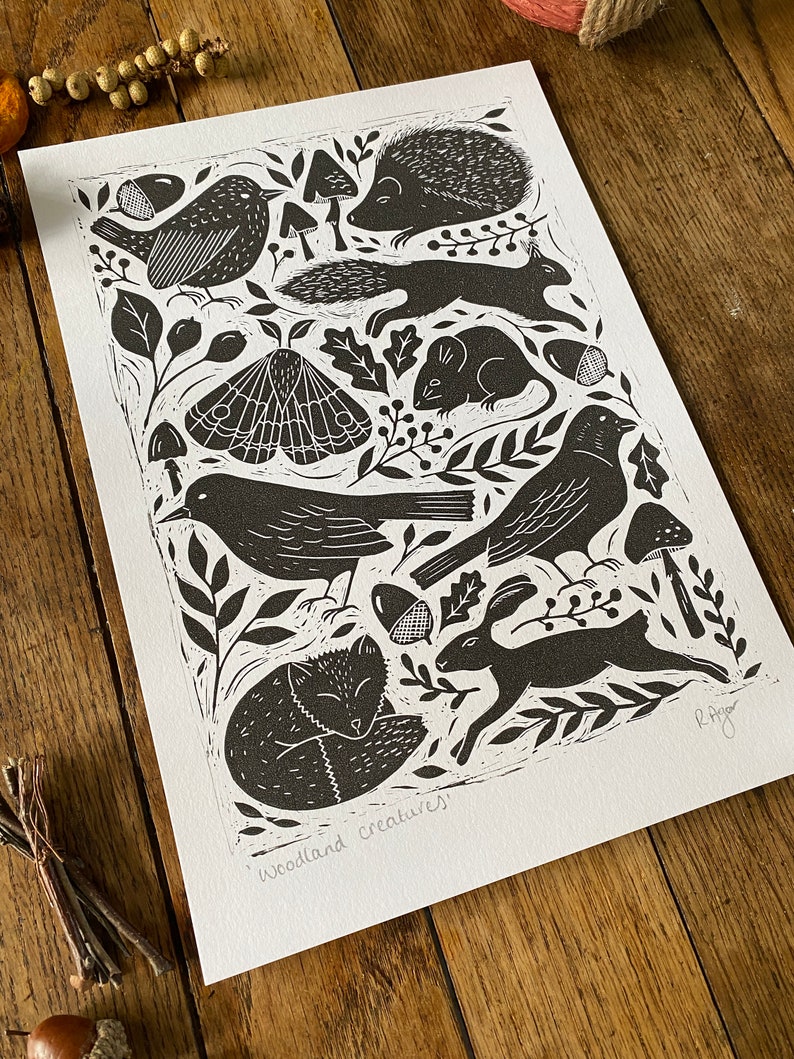 Original 'woodland Creatures' Lino Print | Home & Living | Woodland ...