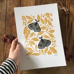 Original Moth Lino Print Home & Living Botanical Home - Etsy