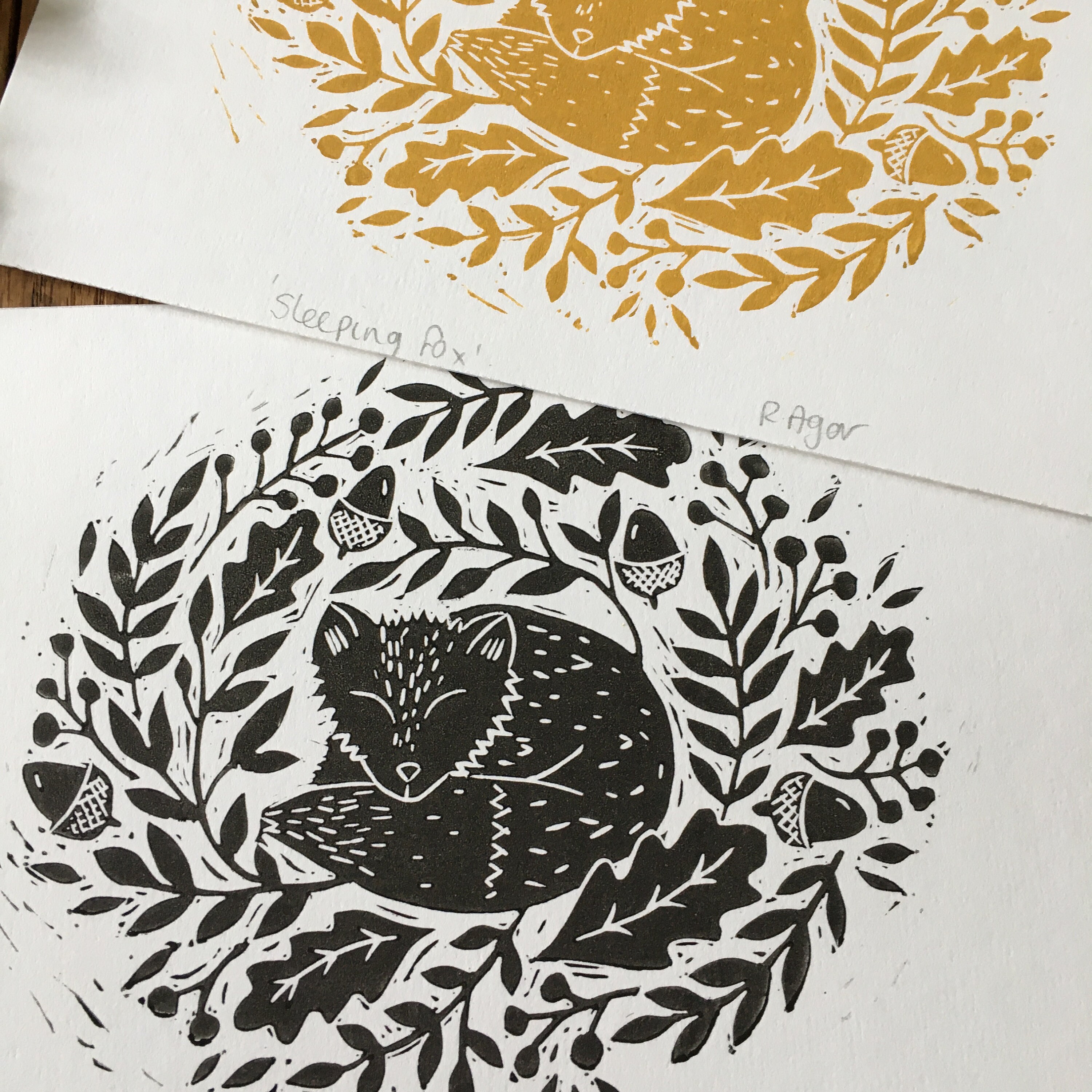 Original 'sleeping Fox' Print Lino Prints Wall | Etsy