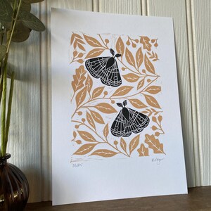Original Moth Lino Print, Home & Living, Botanical, Home Decor, Wall ...