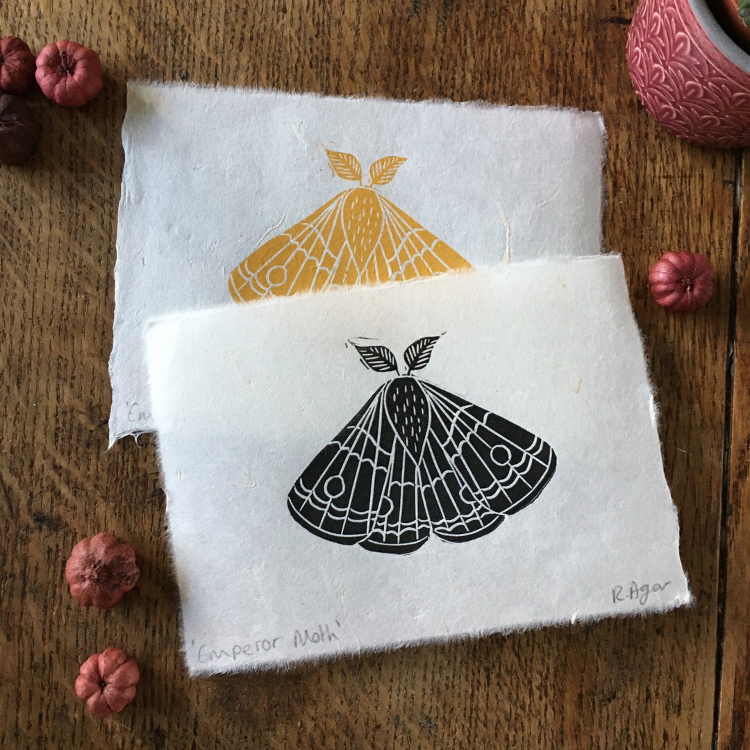 Mini Moth Lino Print Emperor Moth Prints Nature Themed Wildlife Home ...