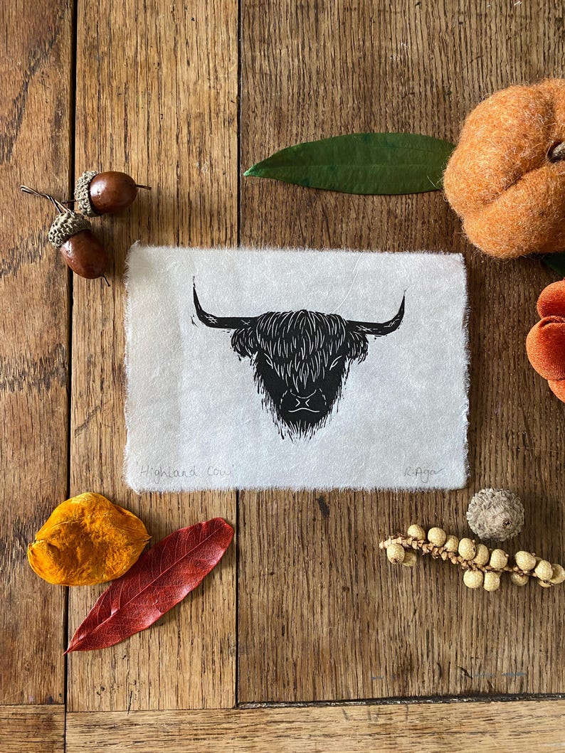 Original 'highland Cow' Lino Print | A6 Print | Wildlife | Countryside ...