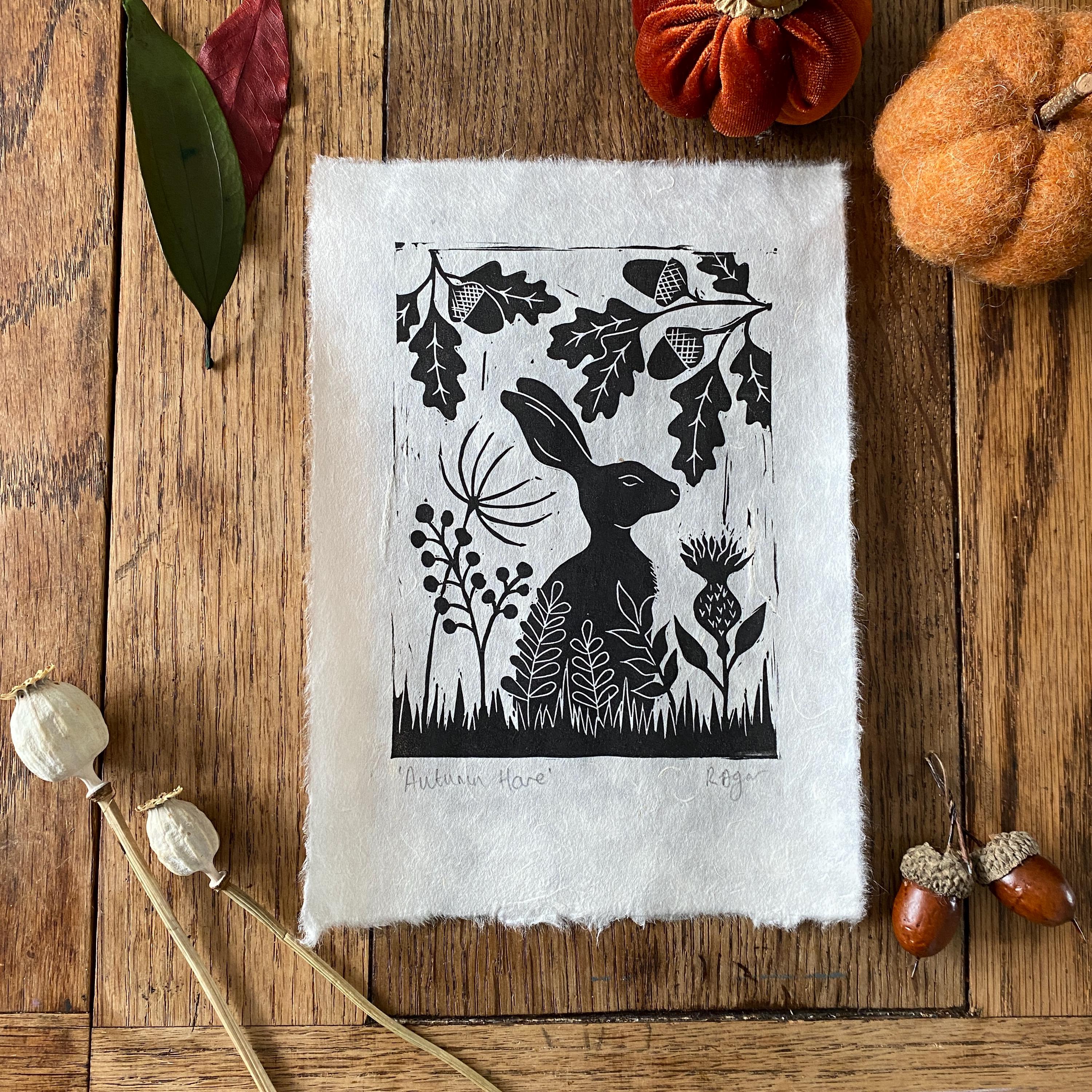 Original 'autumn Hare' Print on Lokta Paper, Lino Print, Home & Living ...