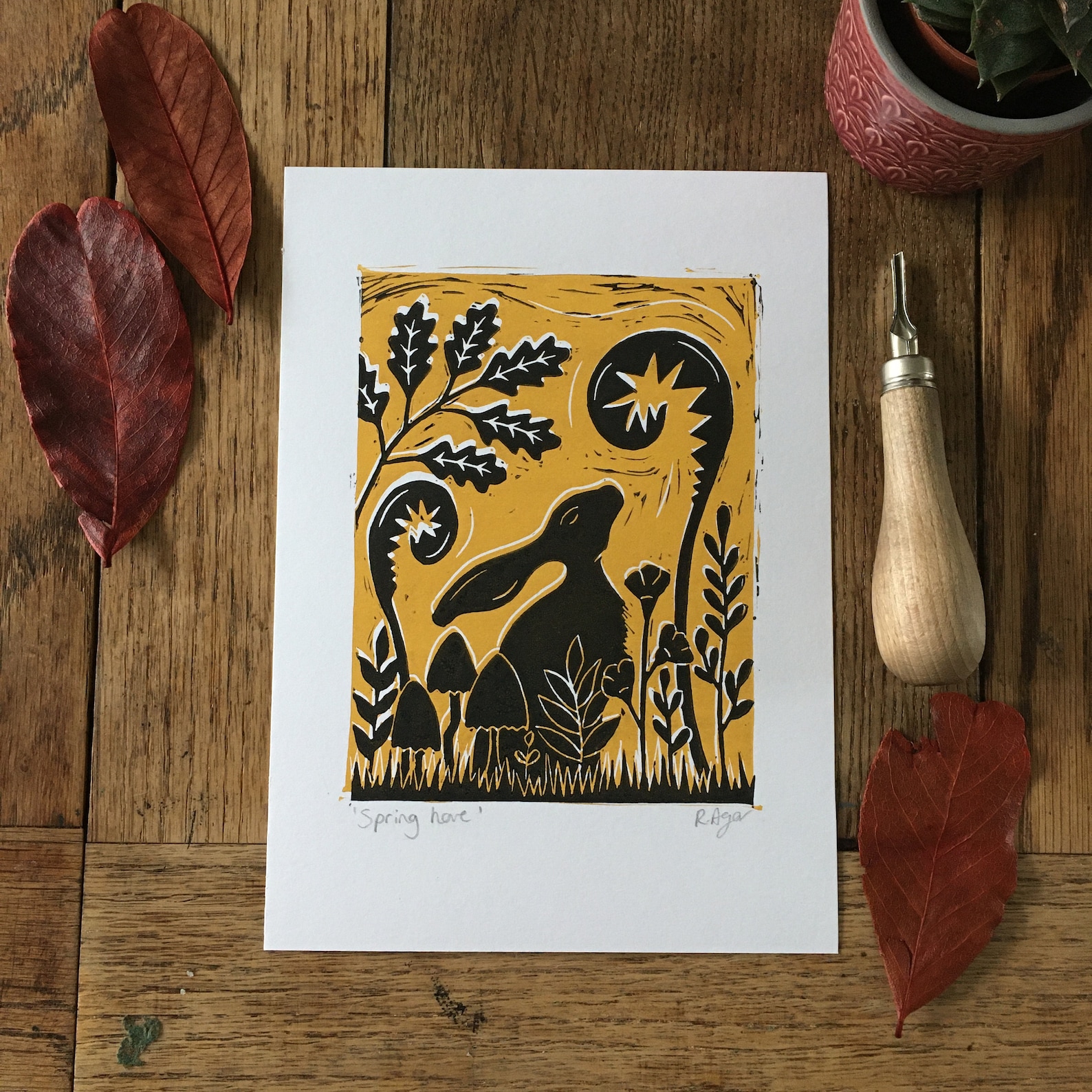 Original 'spring Hare' Lino Print | Prints | Home Decor | Home & Living ...