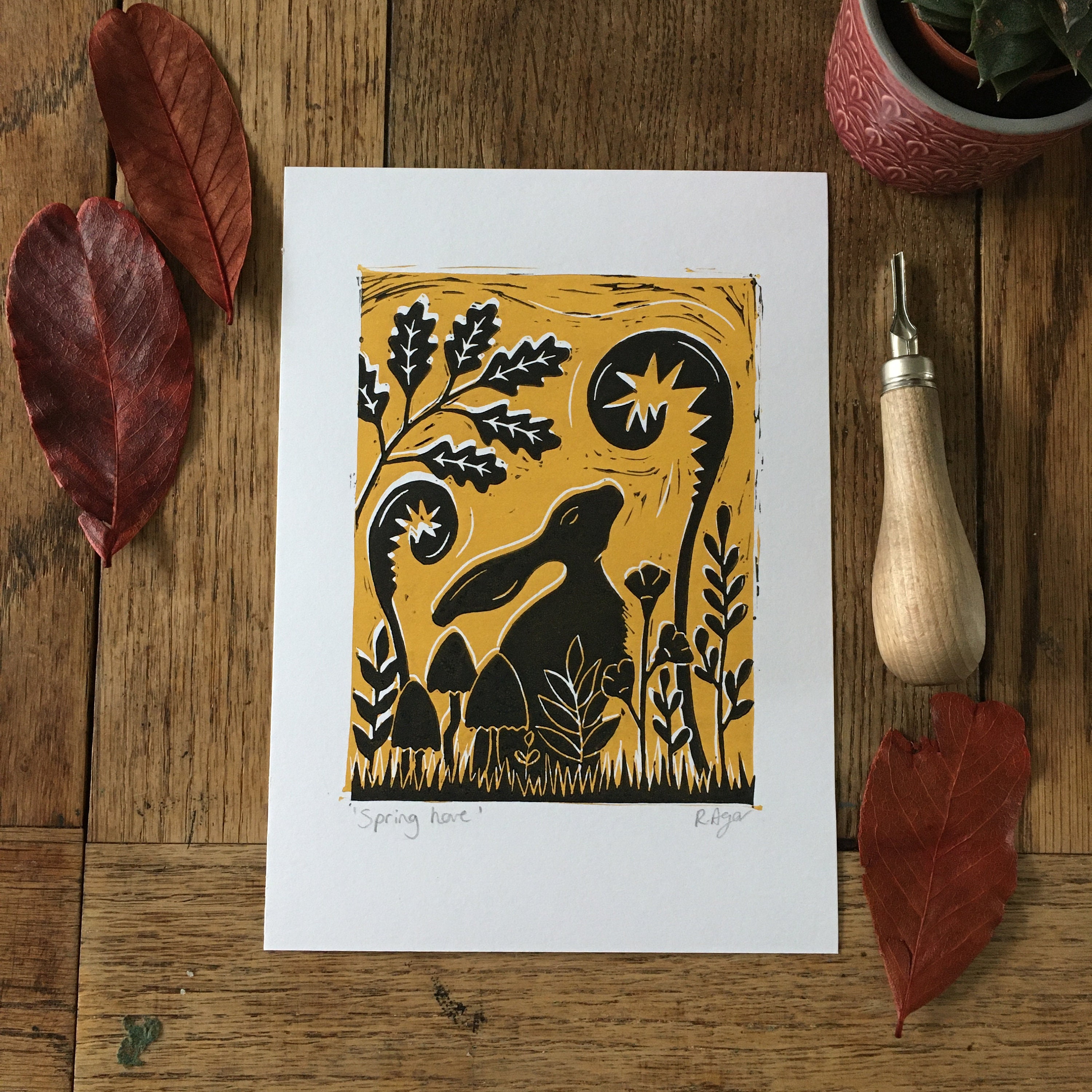 Original 'spring Hare' Lino Print Prints Home - Etsy UK