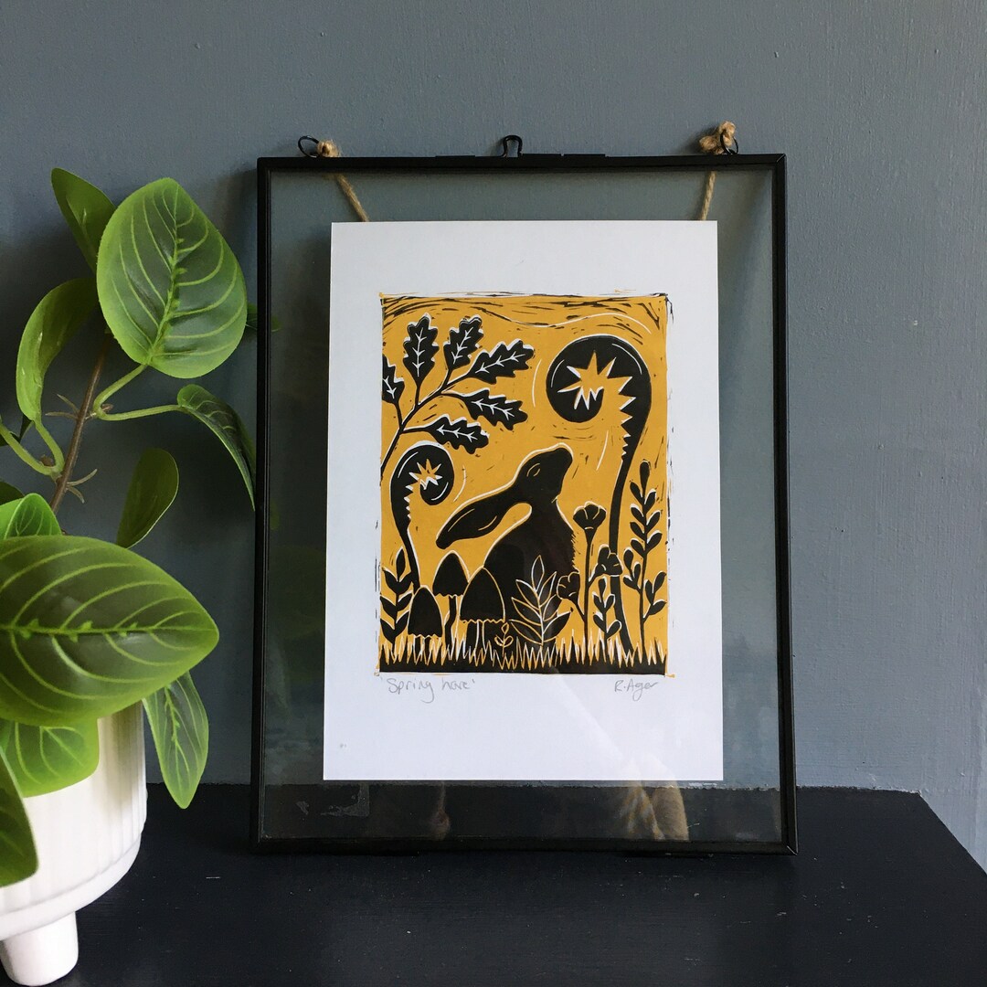 Original 'spring Hare' Lino Print Prints Home Decor Home & Living Wall ...