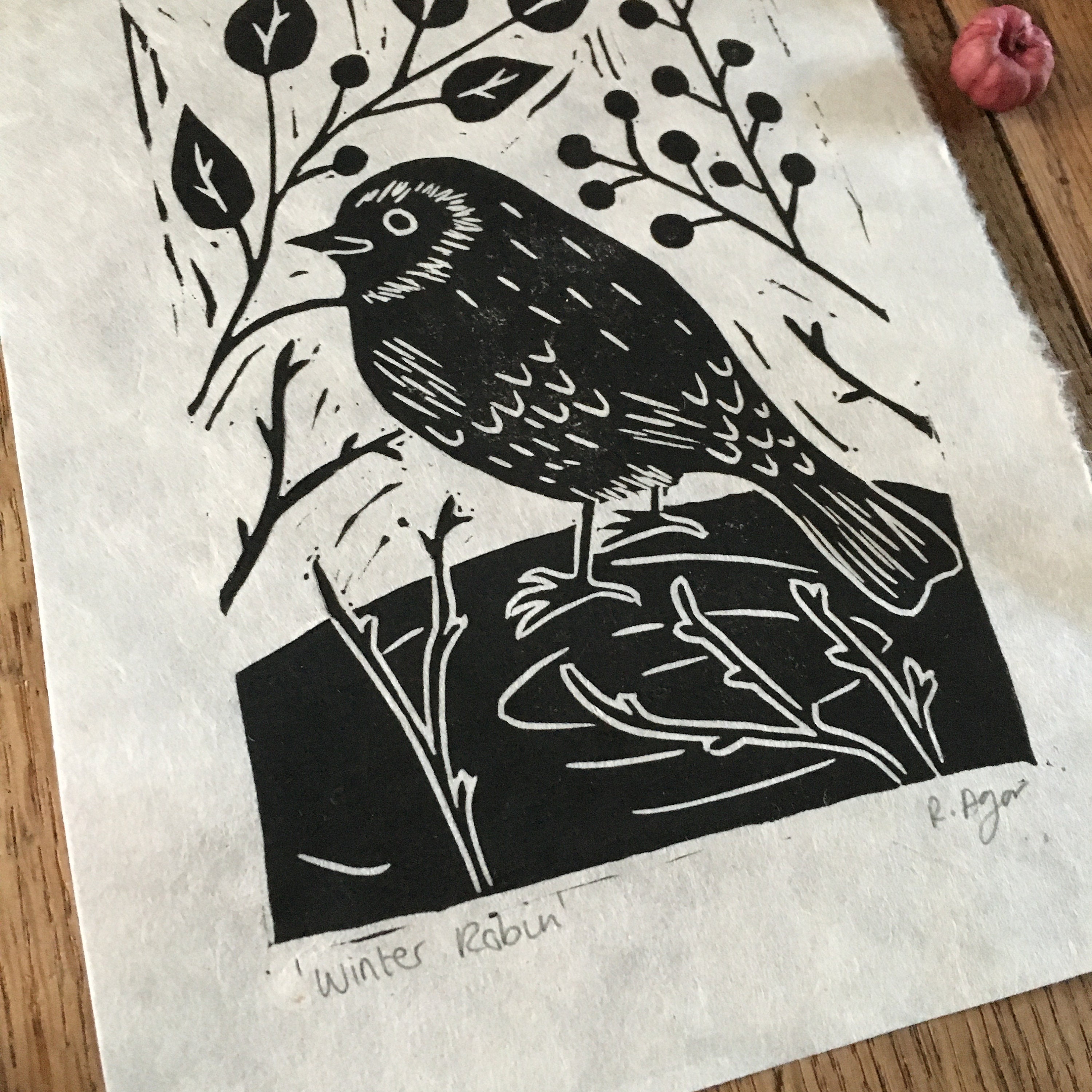 Original 'winter Robin' Lino Print Prints A5 Print - Etsy
