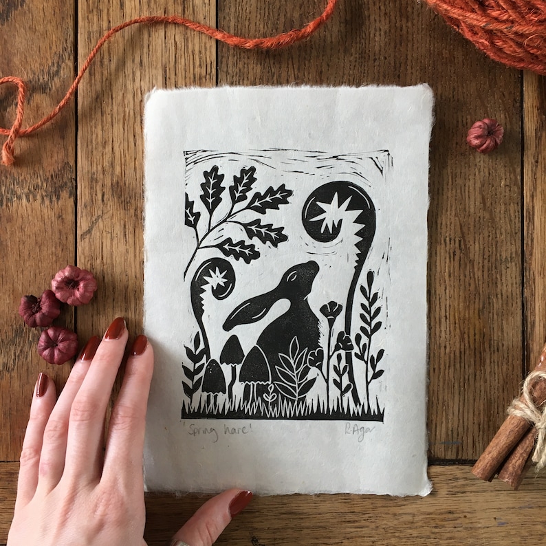 Original 'spring Hare' Lino Print | Home Decor | Wall Art | Home ...