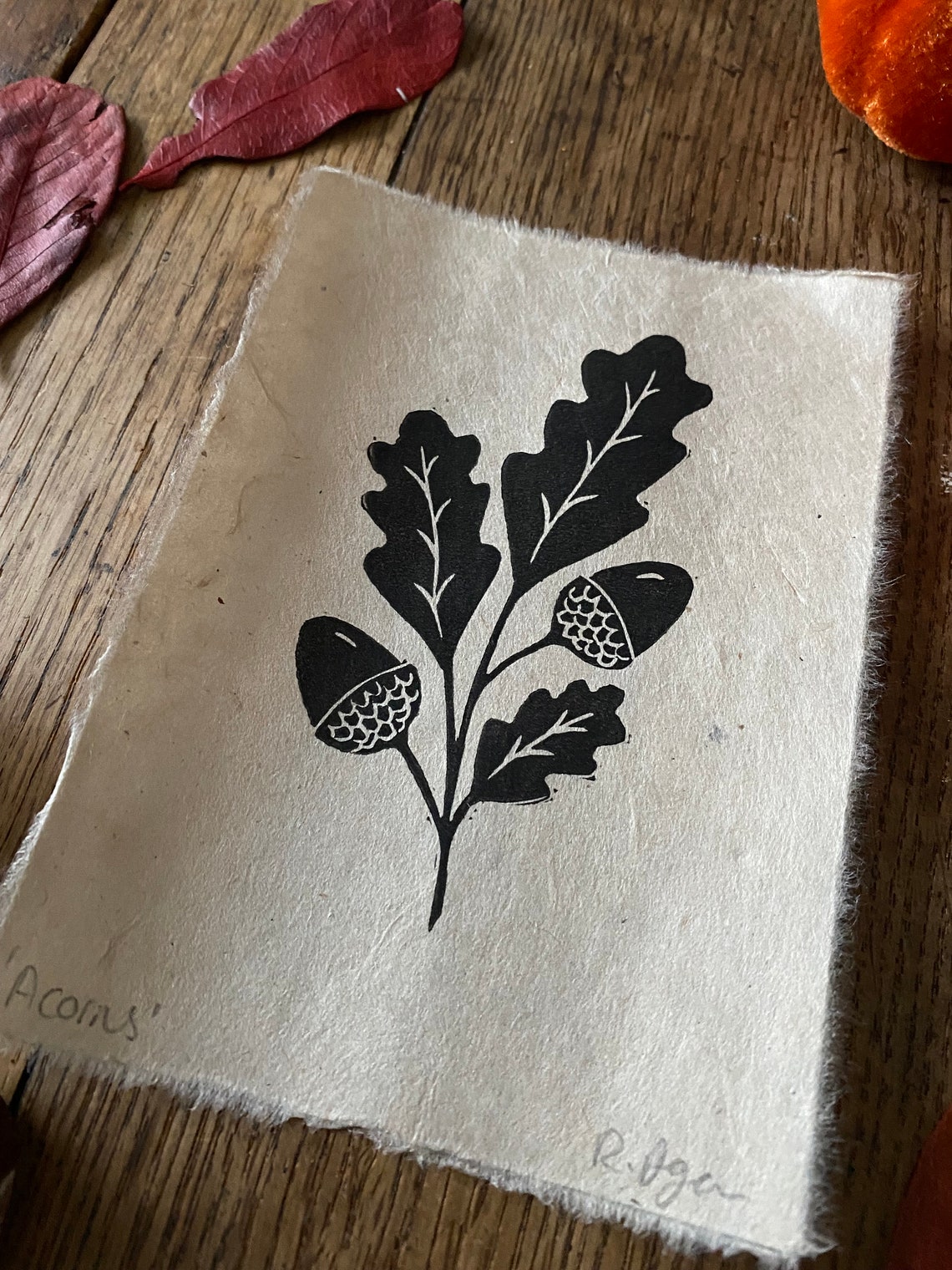 Original 'acorns' Lino Print | Prints | Mini Print | A6 | Oak Leaves ...